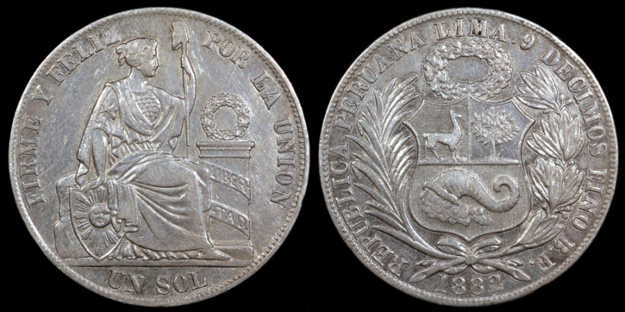 1882 BF Peru 1 Sol (unlisted variety) XF | South American Coins