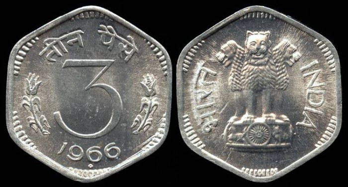 1966 HY India (Republic) 3 Paise UNC | Asian and Middle Eastern Coins