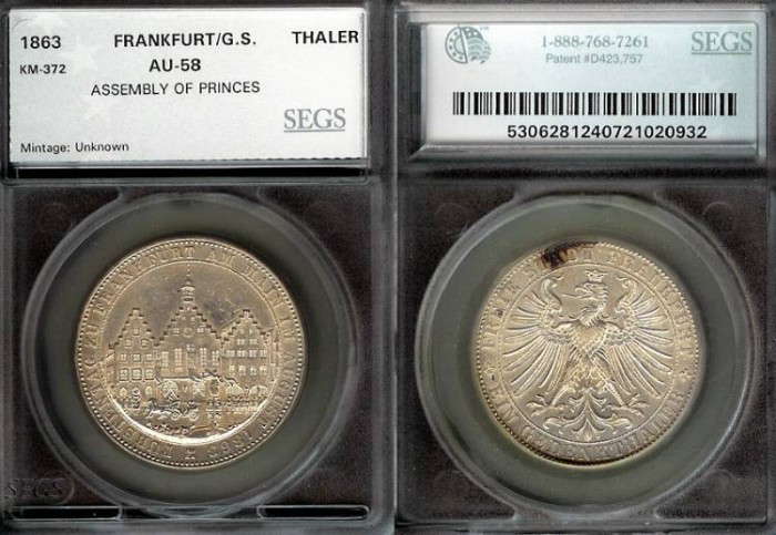 1863 Frankfurt 1 Thaler SEGS AU58 | European Coins