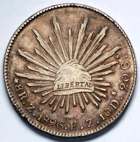 1896 ZsFZ Mexico 8 Reales - Zacatecas Mint - AU Silver | North & Central American and Caribbean ...
