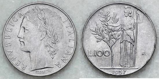 1957 R Italy 100 Lira - AU | European Coins