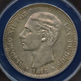 1878 (78) DE-M Spain 5 Peseta - Alfonso XII - ANACS AU50 | European Coins
