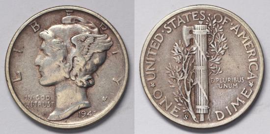 1945 S Mercury Dime - XF - Silver | 10 Cents