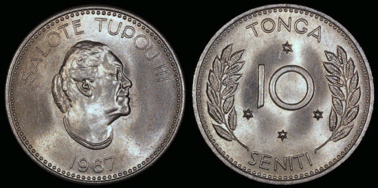 1967 Tonga 10 Senti - Salote Tupou III - BU | Australian & Oceanian Coins