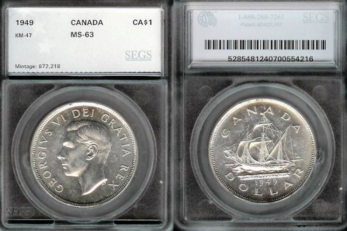 1949 Canada 1 Dollar - George VI - Newfoundland - SEGS MS63 | North ...