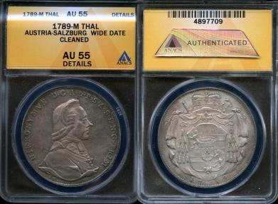 1789 M Austria-Salzburg 1 Thaler - Hieronymus - ANACS AU55 | European Coins