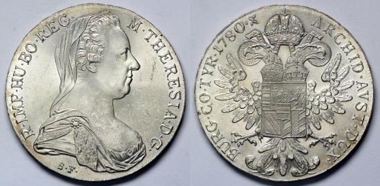 1780 SF Austria 1 Thaler - Maria Theresa - Trade Coinage Restrike - BU Silver