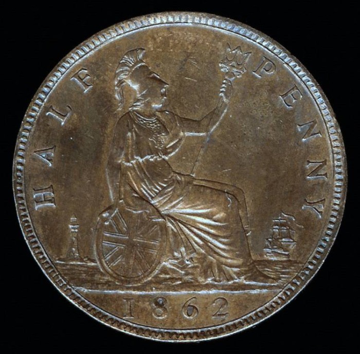 1862 Great Britain 1/2 Penny AU | European Coins