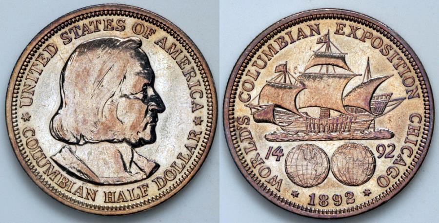 1892 World's Columbian Exposition Commemorative Silver Half Dollar - AU