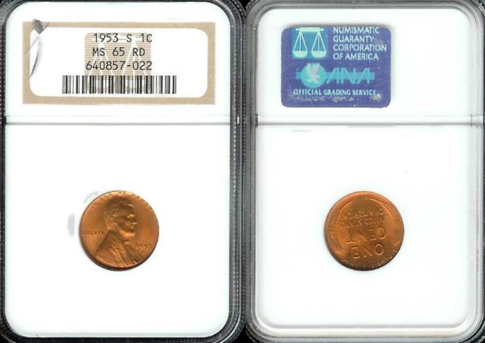 1953 S Lincoln Cent MS65 Red NGC | Small Cents