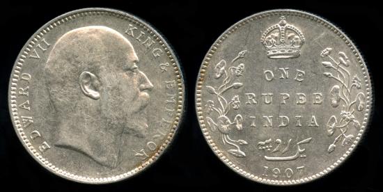 1907 C India (British) 1 Rupee AU | Asian and Middle Eastern Coins