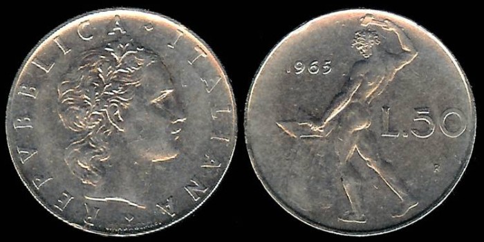 1965 R Italy 50 Lira AU | European Coins