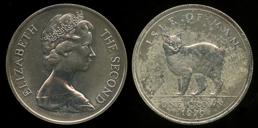 1970 Isle of Man 1 Crown (Manx Cat) Silver Commemorative Proof (only ...