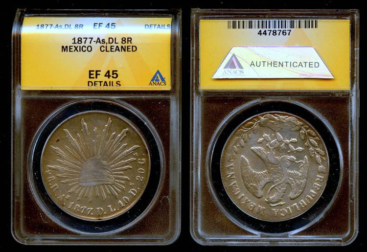 1877 AsDL Mexico (Alamo) 8 Reales ANACS EF45 | North & Central American ...