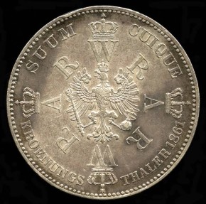1861 A Prussia 1 Thaler - Wilhelm I - Coronation of Wilhelm and Augusta ...
