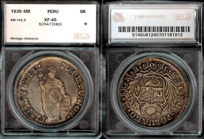 1838 MB Peru (Cuzco) 8 Real SEGS XF45 | South American Coins
