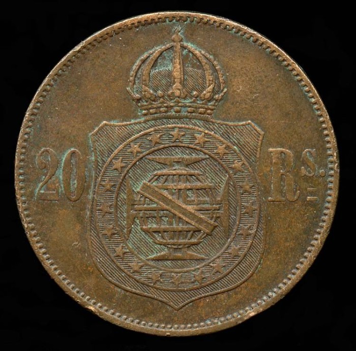 1869 Brazil 20 Reis XF | South American Coins