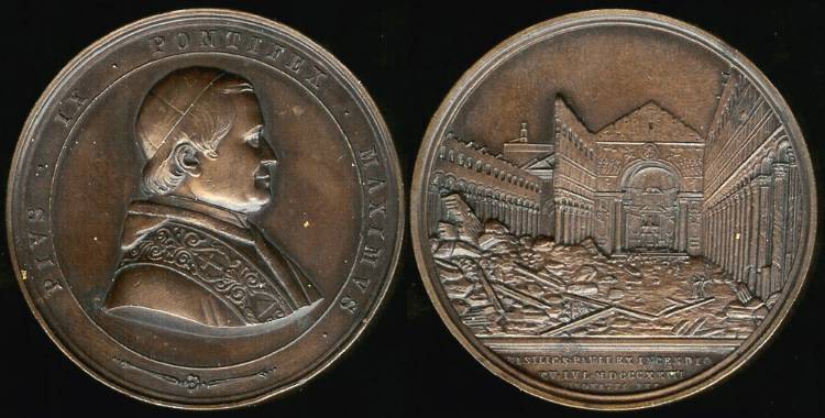 1823 Vatican – Fire at St. Paul’s Basilica – Pope Pius IX | European Coins