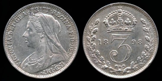 1898 Great Britain 3 Pence - Victoria - AU | European Coins