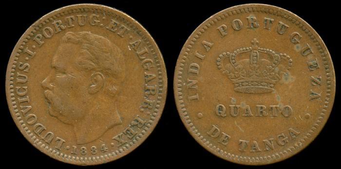 1884 India (Portuguese) 1/4 Tanga XF | Asian and Middle Eastern Coins