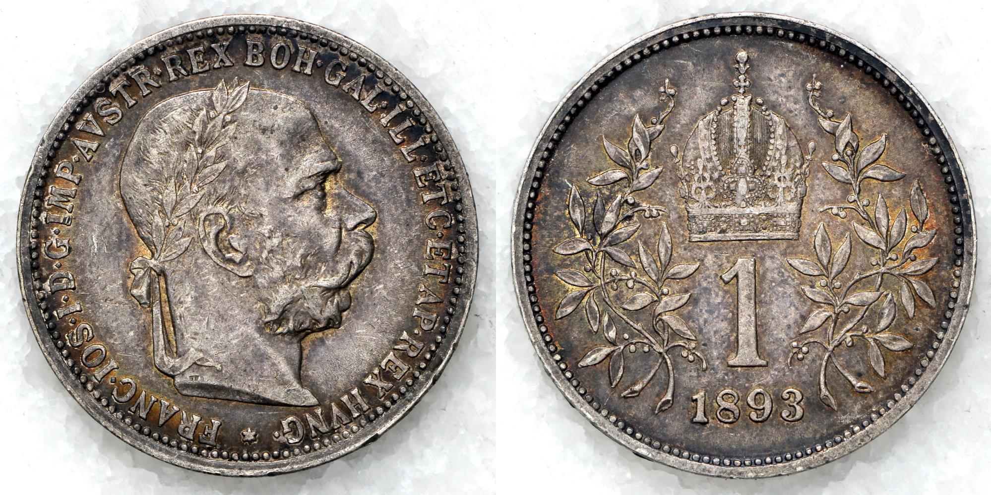 1893 Austria 1 Corona - Franz Joseph I - AU Silver | European Coins