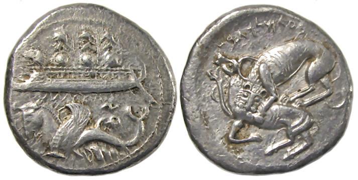 Byblos Phoenicia, Uzzibaal : AR Shekel : Hoplites on Galley / Lion ...