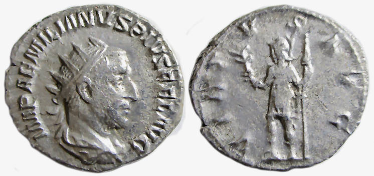 Aemilian AR Antoninianus : VIRTVS AVG: Virtus Holding Branch and Spear