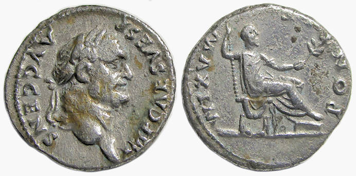 Vespasian AR Denarius : PONTIF MAXIM : Vespasian Seated | Roman ...