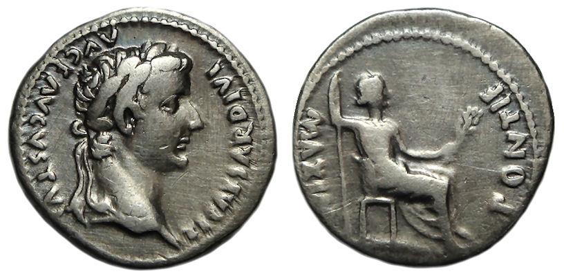 Tiberius AR Denarius : PONTIF MAXIM : Tribute Penny | Roman Imperial Coins