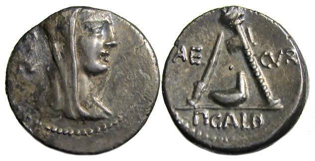 P. Galba AR Denarius : Secespita, Simpulum and Secures | Roman ...