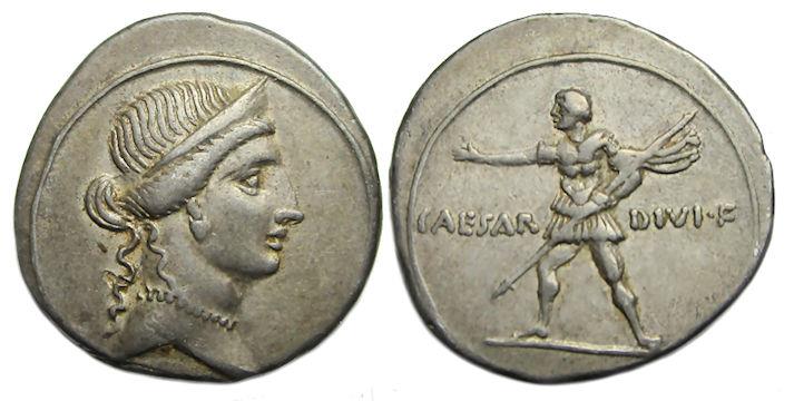 Octavian AR Denarius : CAESAR DIVI F | Roman Republican Coins