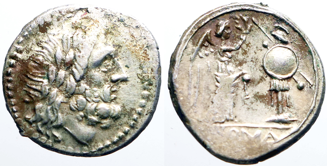 Roman Republic AR Victoriatus. Jupiter / Victory w. trophy | Roman ...