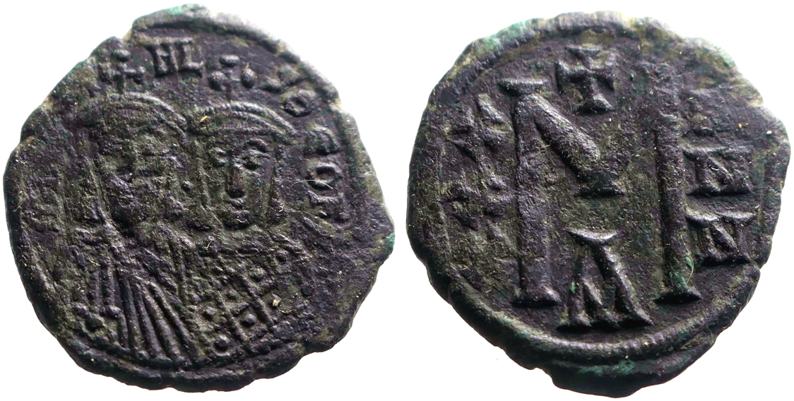Michael II the Amorian & Theophilus AE22 Follis. Constantinople