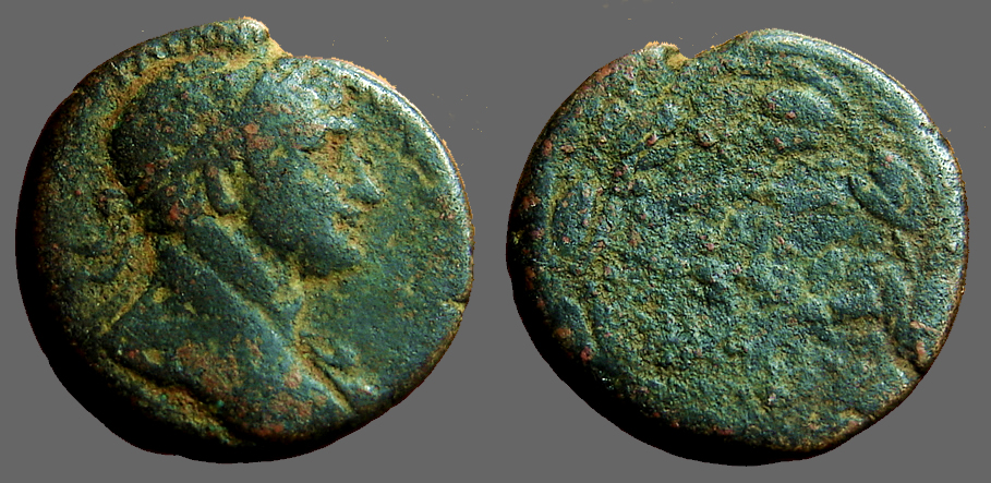 Trajan AE25 Antioch on Orontes, SC within wreath. | Roman Imperial Coins