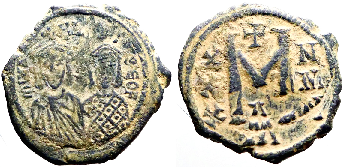 Michael II the Amorian & Theophilus AE25 Follis. Constantinople