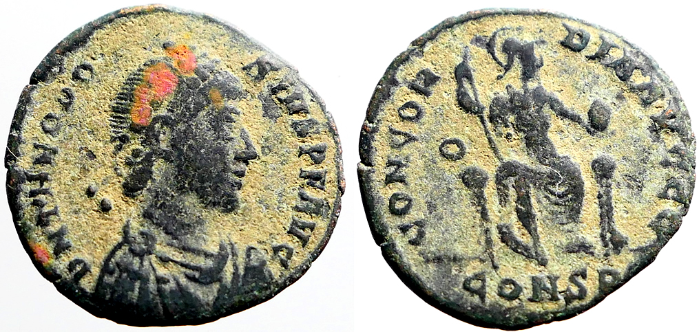 Theodosius I AE17 Constantinopolis seated. Constantinople | Roman ...