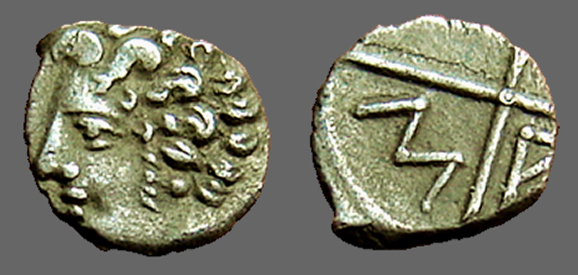 Massalia, Gaul AR Obol. Hd of Apollo / 4 spoked wheel w. M/A in quadrants