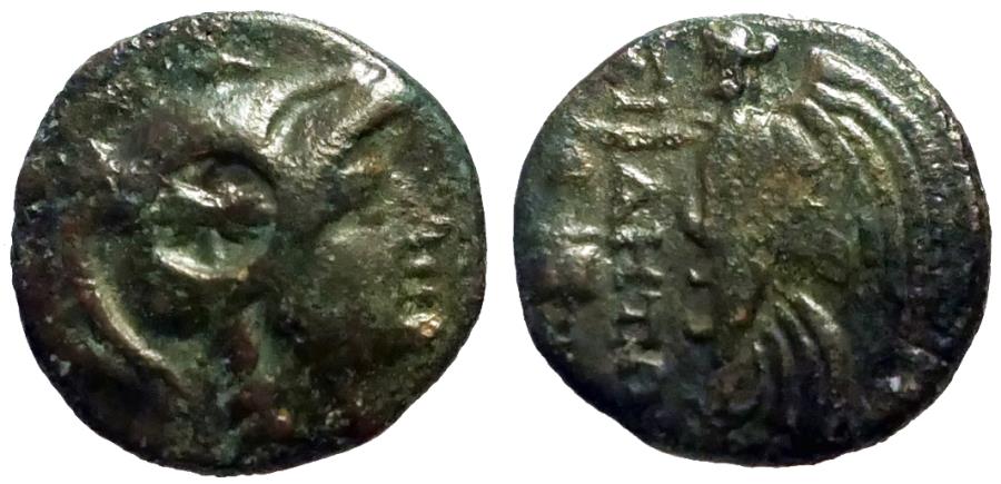 Pamphylia. Side AE13 Athena / Nike. countermark | Greek Coins