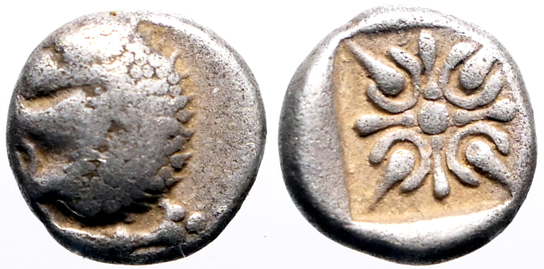 Ionia, Miletos AR diobol. Lion / incuse Stellate pattern | Greek Coins