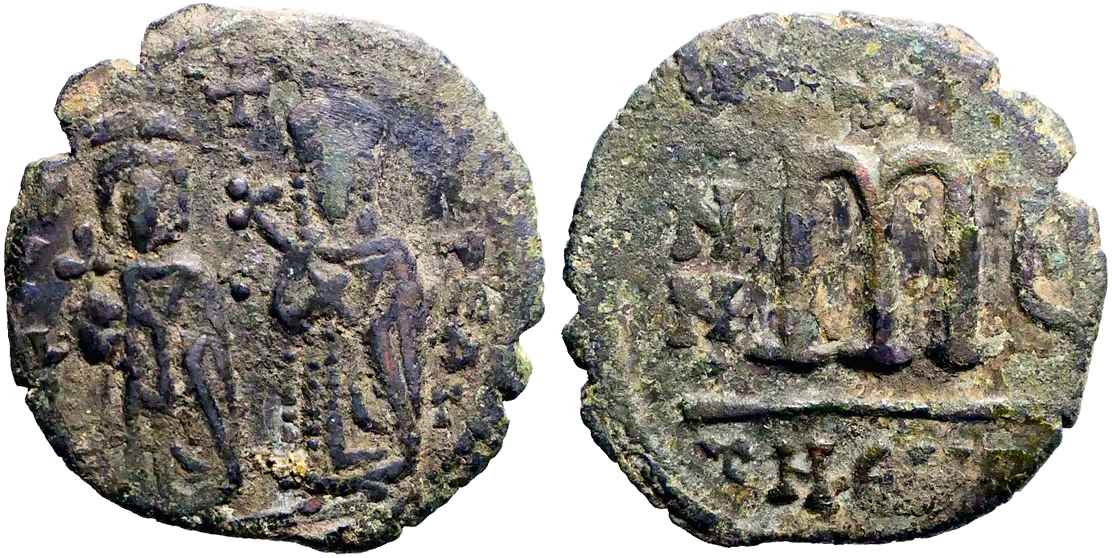 Phocas and Leontia Æ26 Follis. Theoupolis | Byzantine Coins