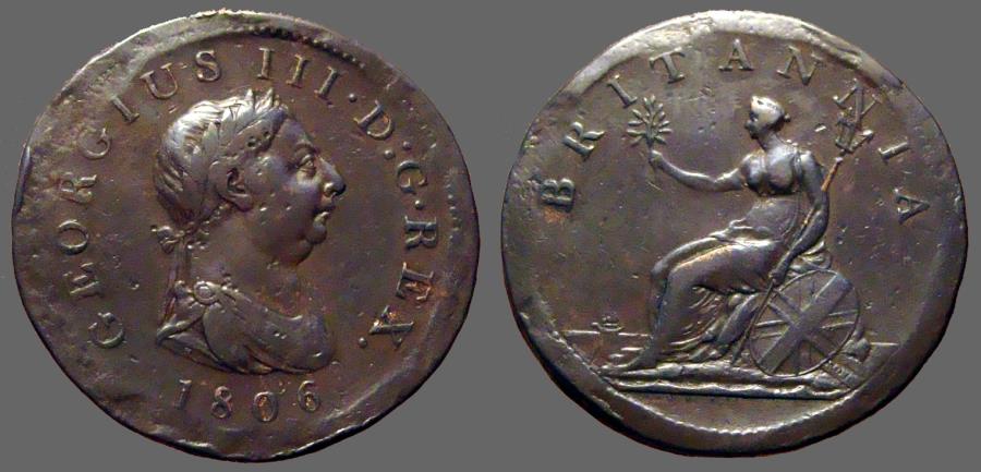 England, King George III AE34 Penny 1806 | European Coins
