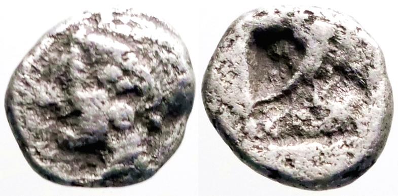 Ionia, Phokaia. AR Diobol. Archaic Athena / quadripartite incuse