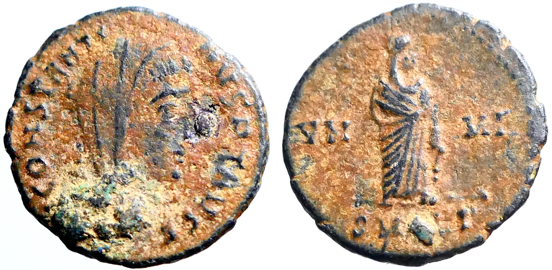 Constantine I The Great AE16 Constantine veiled and standing right