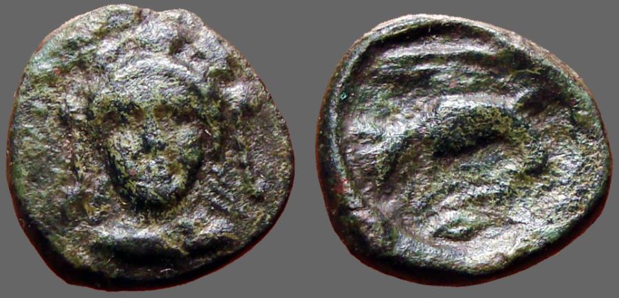 Chalkis, Euboia. AE13 Hera facing / Eagle carrying serpent | Greek Coins
