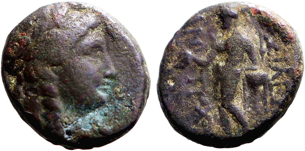 Seleukid. Antiochos III the Great AE16 Apollo testing arrow | Greek Coins