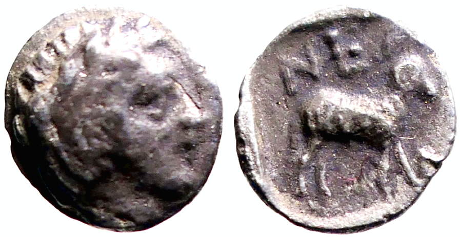 Troas, Neandria AR8.5 Obol Apollo / Ram | Greek Coins