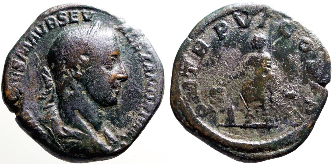 Severus Alexander AE28 Sestertius Emperor sacraficing over altar