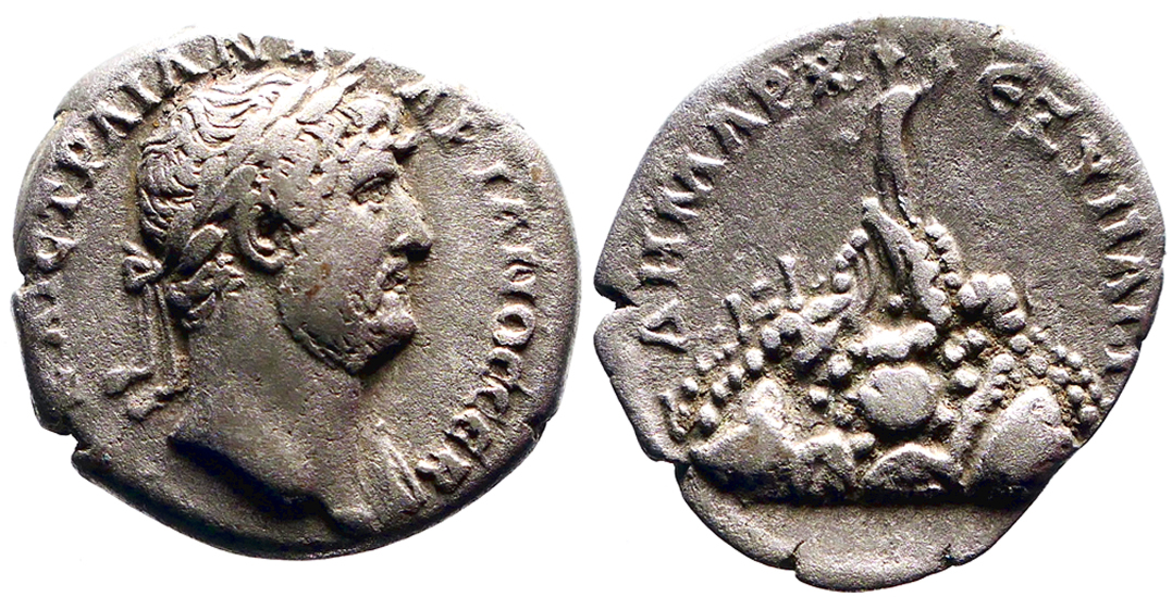 Hadrian AR18 Drachm. Cappadocia, Caesarea. Mt. Argaeus w. Helios