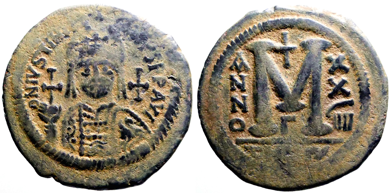 Justinian I AE34 Follis. Facing bust. Constantinople. year 28