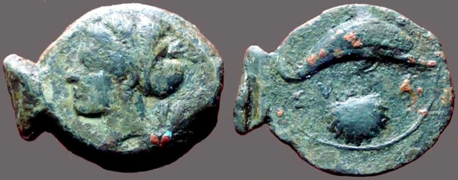 Sicily, Syracuse AE17 Hemilitron. Arethusa / Dolphin | Greek Coins